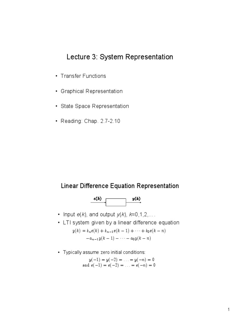 Lecture 3: System Representation | PDF | Analysis | Algebra