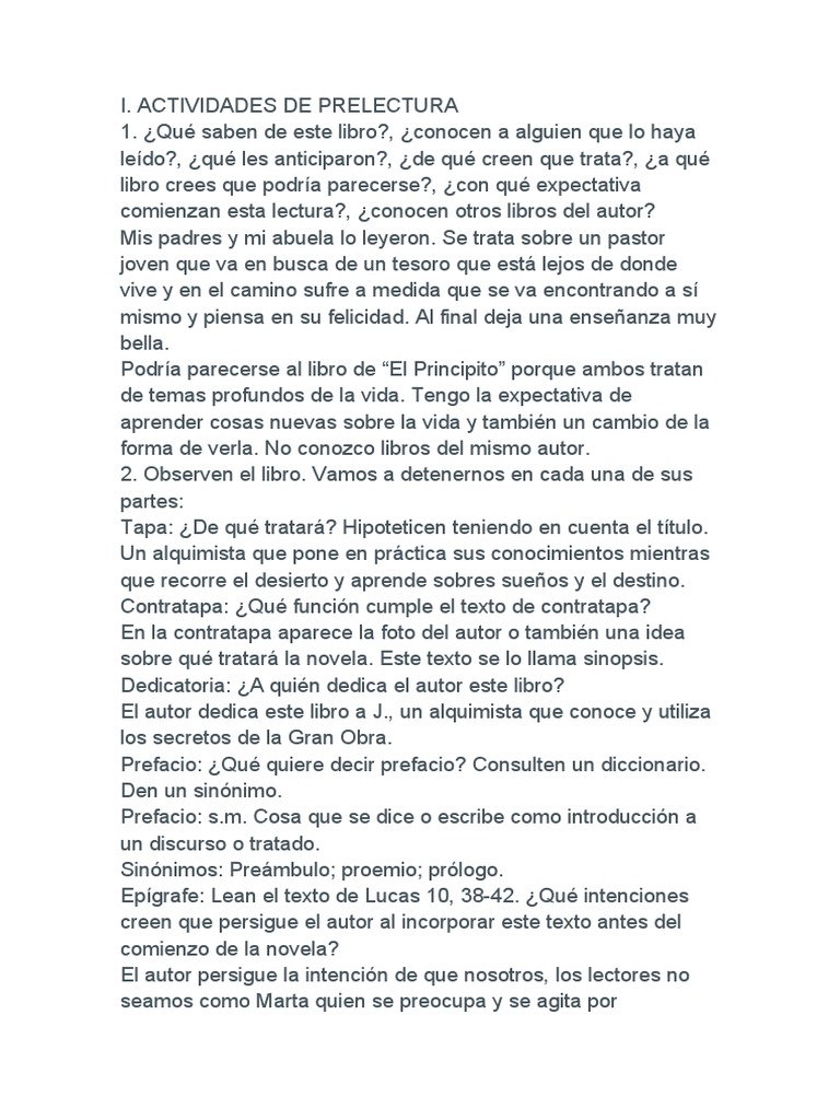 Actividades de Prelectura: El Alquimista | PDF | Alquimia | Autor