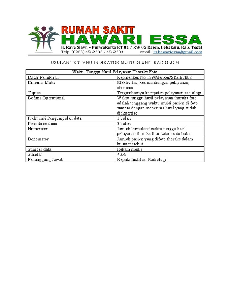 Usulan Tentang Indikator Mutu Di Unit Radiologi | PDF