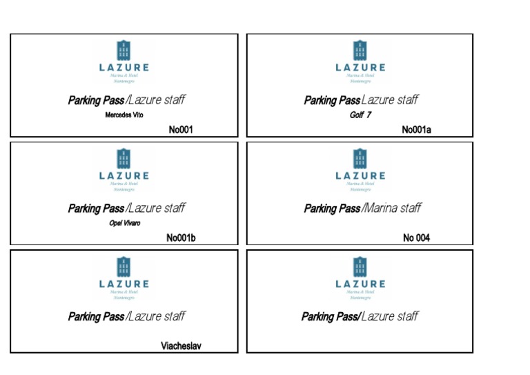 lazure Staff Lazure Staff: Parking Pass Parking Pass | PDF