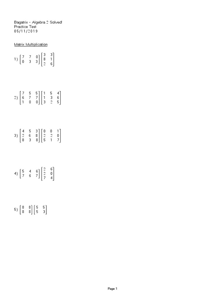 Matrix Multiplication Practice Test | PDF | Teaching Methods ...