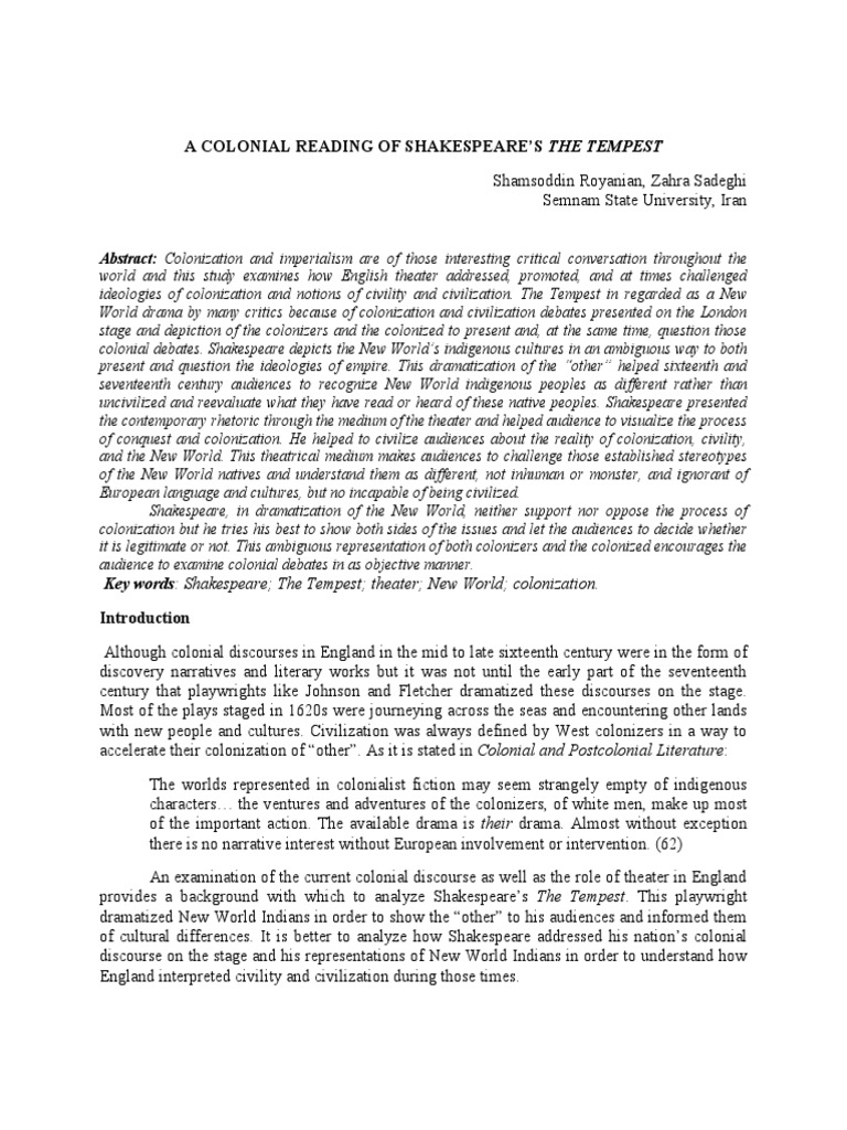 A Colonial Reading of Shakespeare'S The Tempest | PDF | The Tempest ...