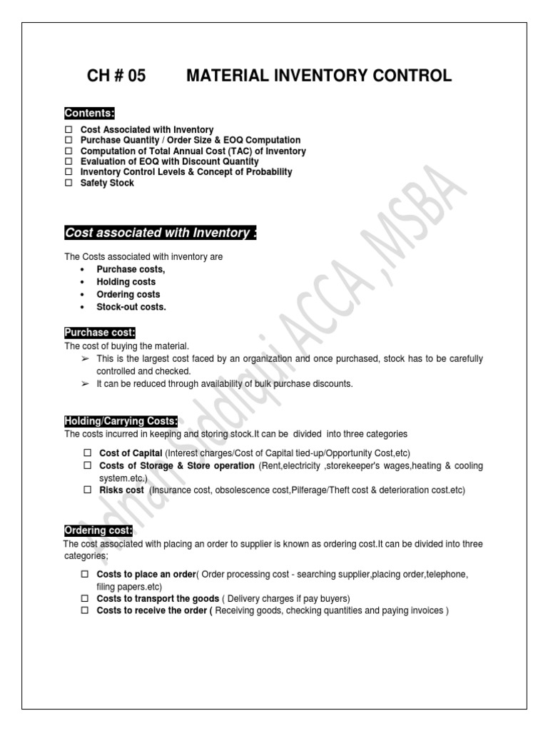 Ch-05 Material Inventory Controls (Online Class) | PDF | Finance ...