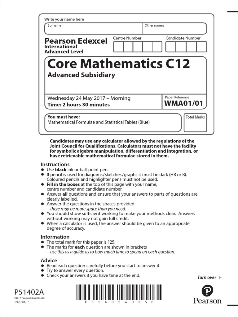 Core Mathematics C12: Pearson Edexcel | PDF | Calculator | Teaching ...