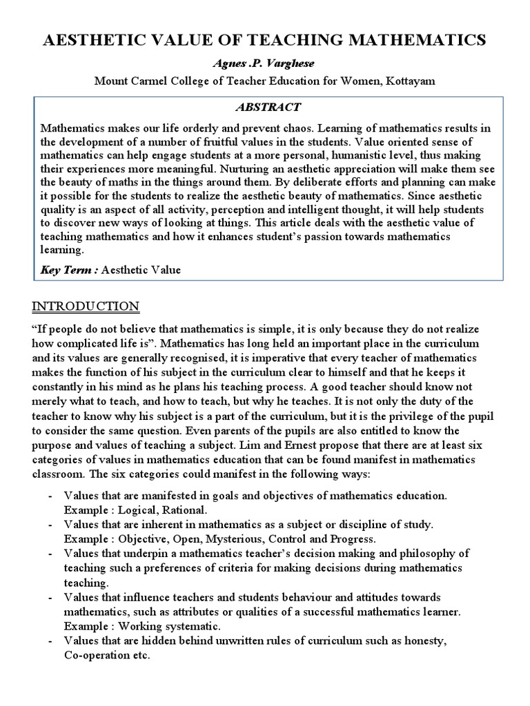 Aesthetic Value of Teaching Mathematics | PDF | Aesthetics | Shape