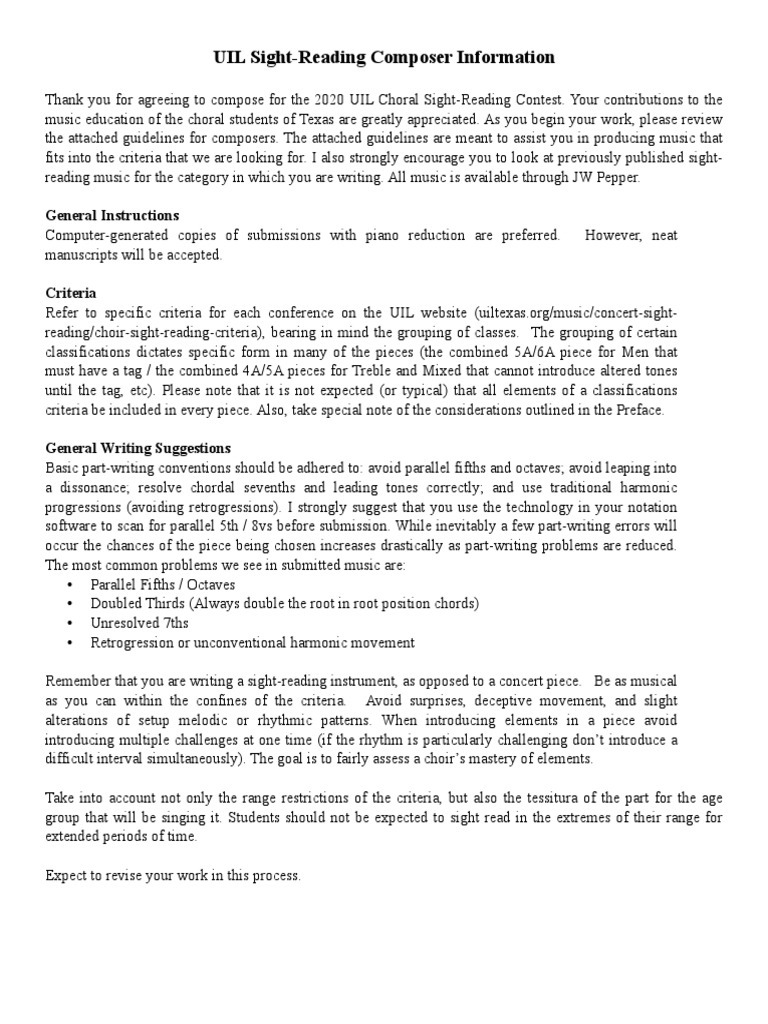 UIL Sight-Reading Composer Guidelines | PDF | Chord (Music) | Harmony
