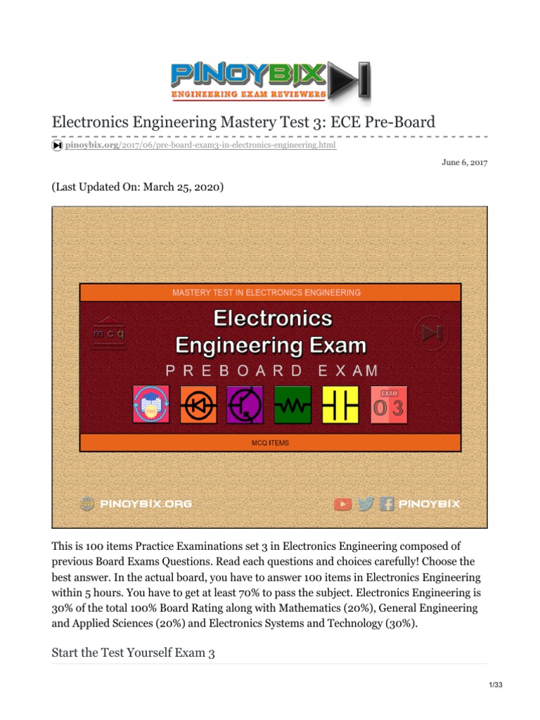 Electronics Engineering Mastery Test 3 ECE Pre-Board | Download Free ...