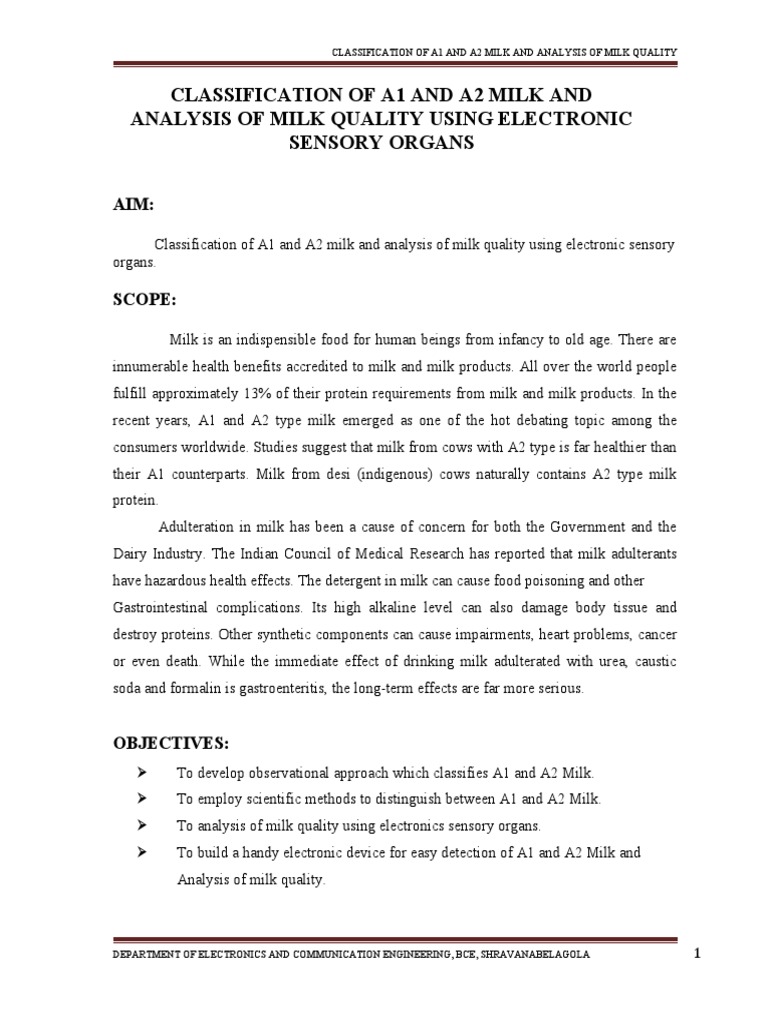 Classification of A1 and A2 Milk and Analysis of Milk Quality Using ...