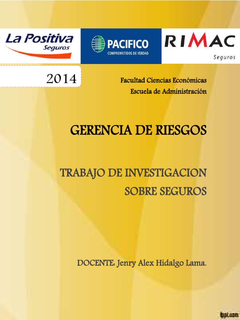 Trabajo de Investigacion Sobre Seguros: DOCENTE: Jenry Alex Hidalgo Lama | Descargar gratis PDF ...