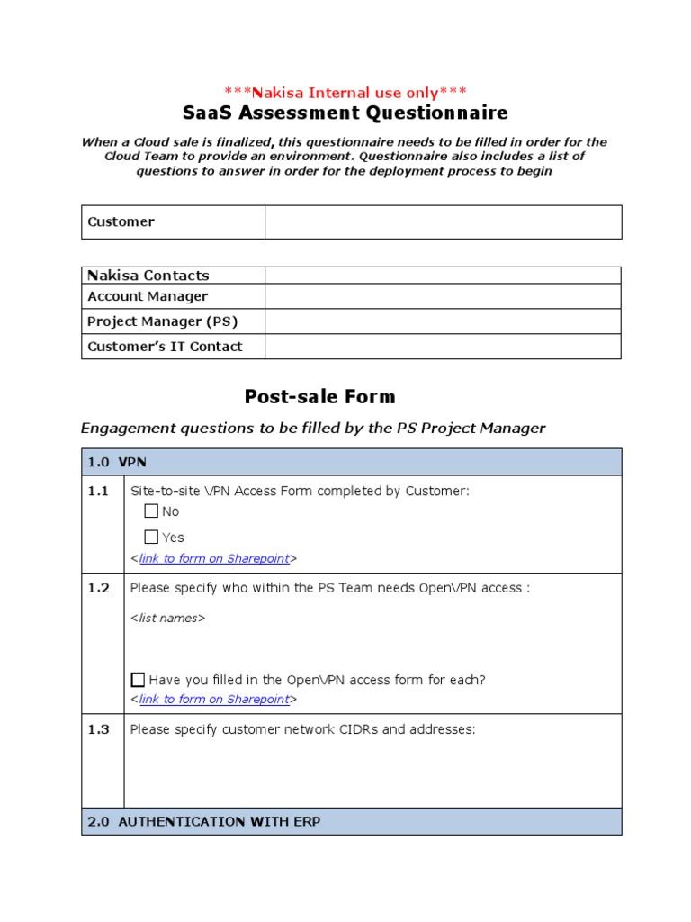SaaS Questionnaire - Cloud | PDF | Cloud Computing | Virtual Private Network