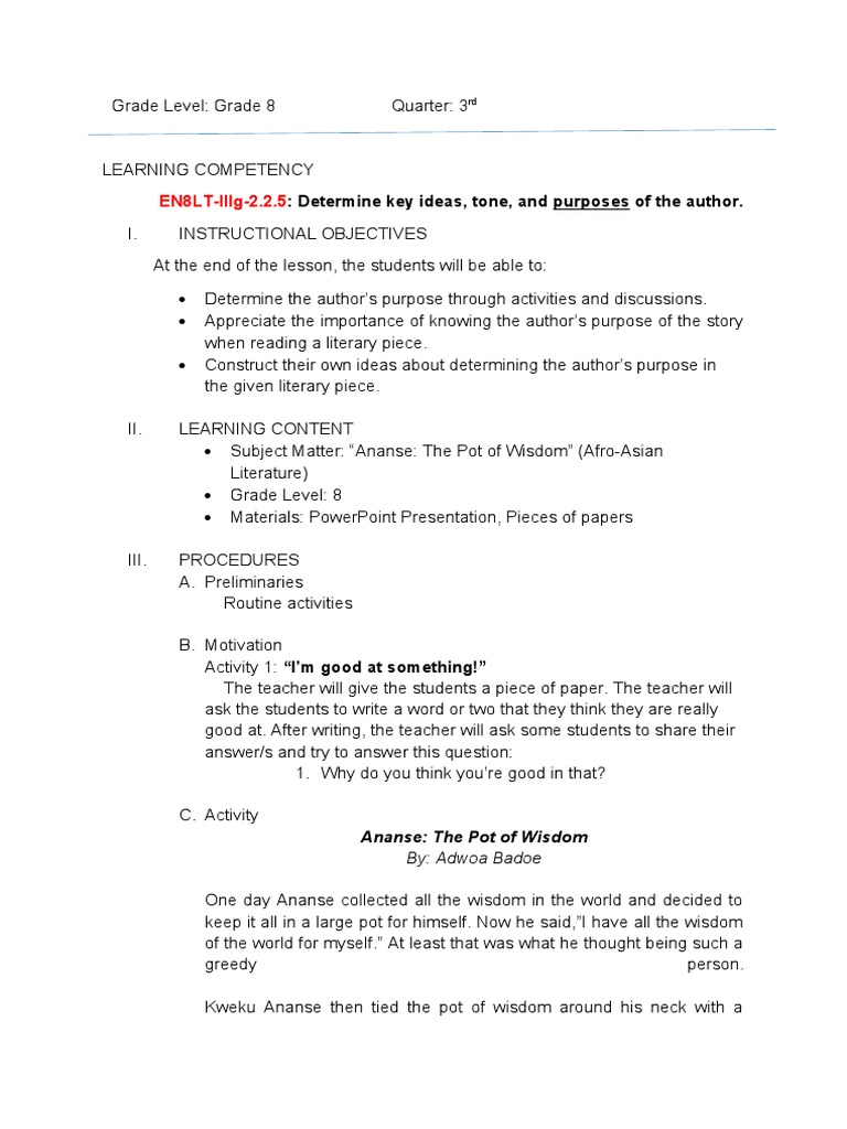 Lesson Plan On Author's Purpose | PDF | Cognition | Behavior Modification