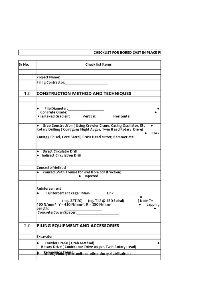 Check List Format For Boared Pile | PDF | Deep Foundation | Civil ...