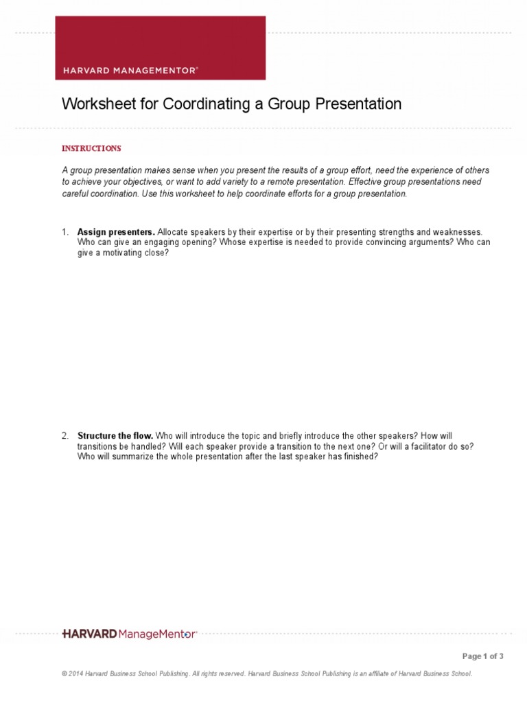 Worksheet For Coordinating A Group Presentation: Instructions | PDF