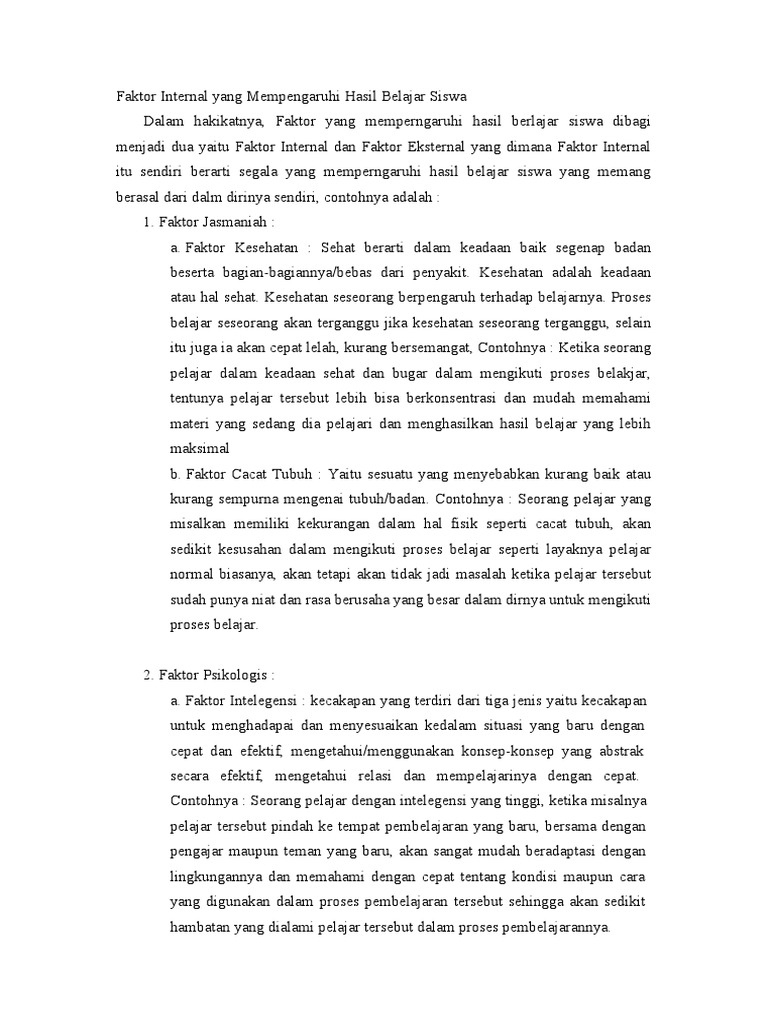 Faktor Internal yang Mempengaruhi Prestasi Belajar Siswa | PDF