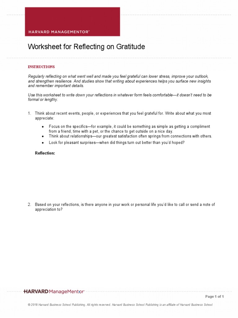 Worksheet For Reflecting On Gratitude: Instructions | PDF
