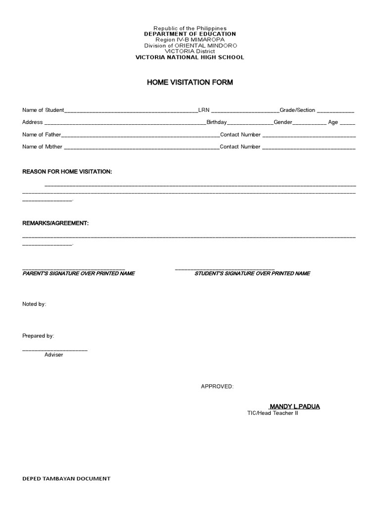 HOME VISITATION Form | PDF
