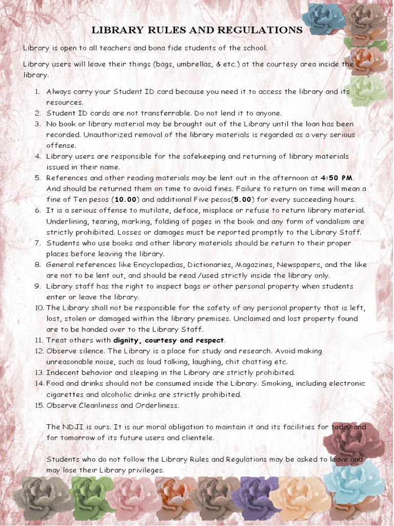 Library Rules and Regulations | PDF | Justice | Crime & Violence