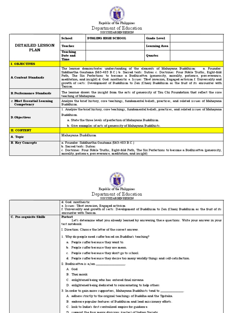 Department of Education: Detailed Lesson Plan | PDF | Bodhisattva ...