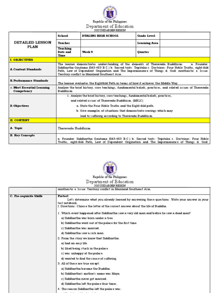 Theravada Buddhism Lesson Plan | PDF | Noble Eightfold Path | Gautama ...