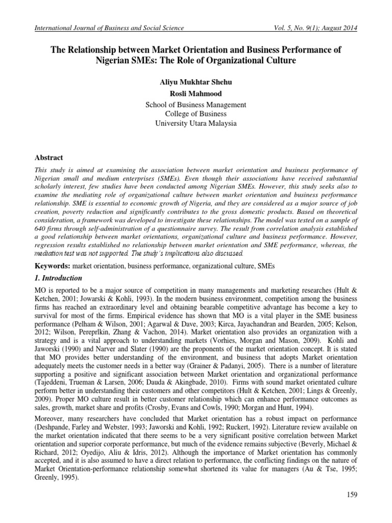 The Relationship Between Market Orientation and Business Performance of Nigerian SMEs: The Role ...