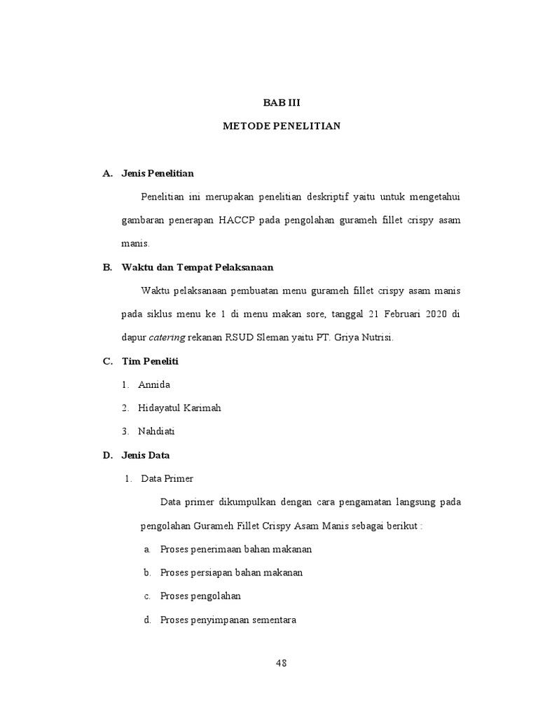 Poltekkes Kemenkes Bjm/mspm/haccp/kel Annida, Hidayatul Karimah Dan Nahdiati/bab Iii | PDF