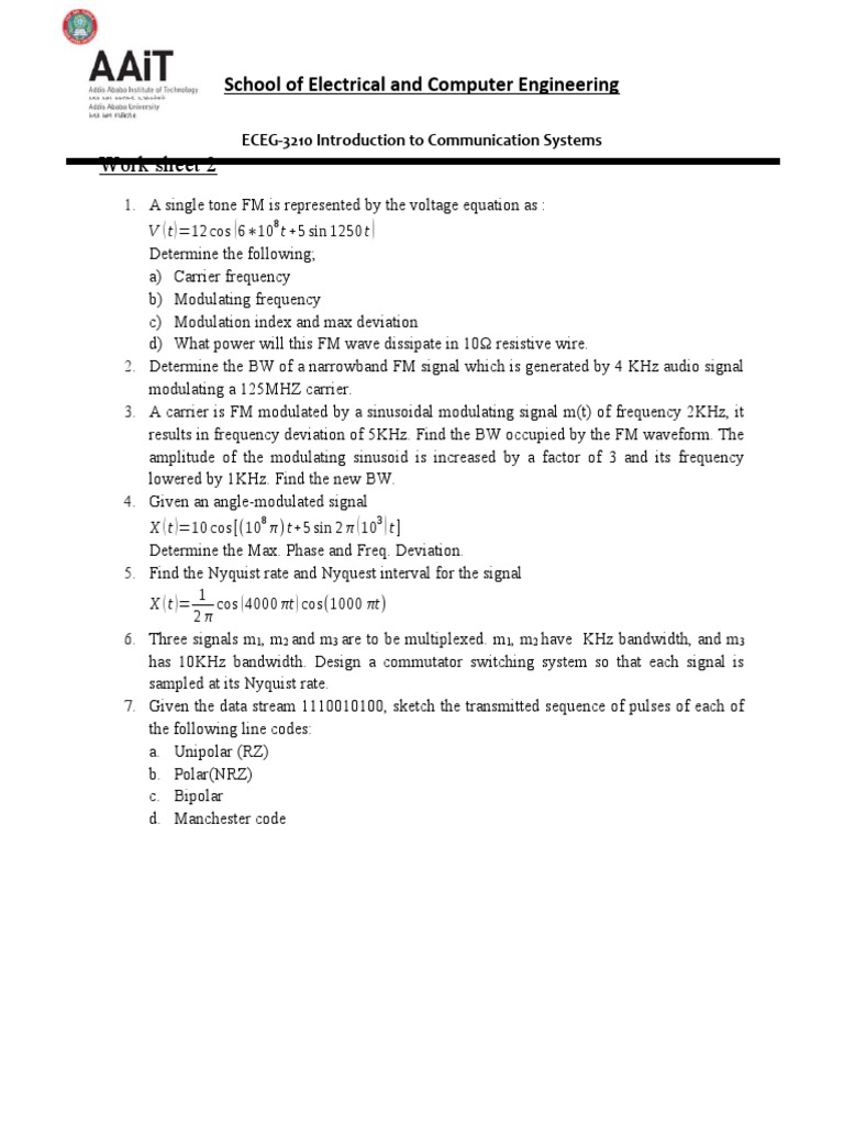 Work Sheet 2: School of Electrical and Computer Engineering | PDF
