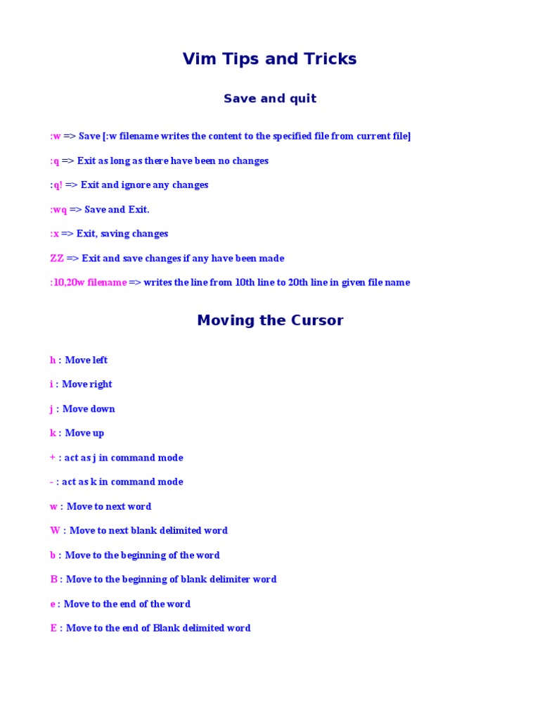 Vim Tips and Tricks: Moving The Cursor | PDF | Software Engineering ...