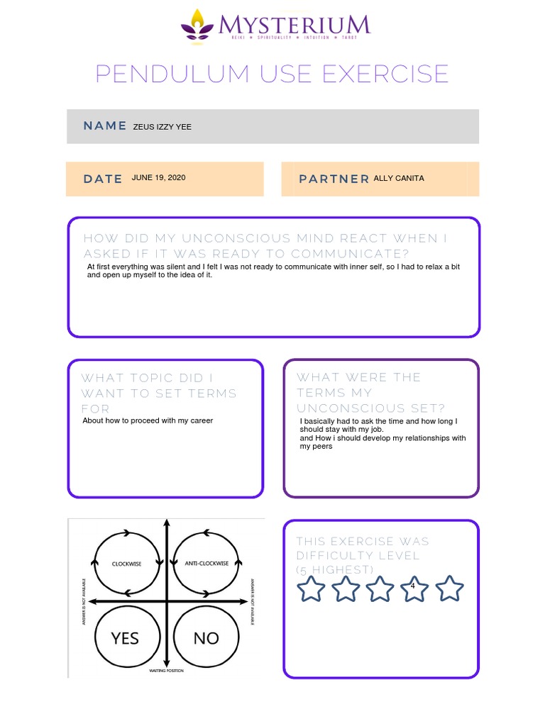 Pendulum Use Exercise: This Exercise Was Difficulty Level (5 Highest) | PDF