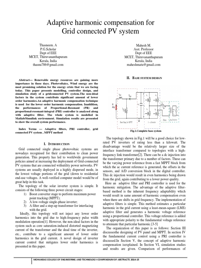 Adaptive Harmonic Compensation For Grid Connected PV System | PDF | Power Inverter | Photovoltaics