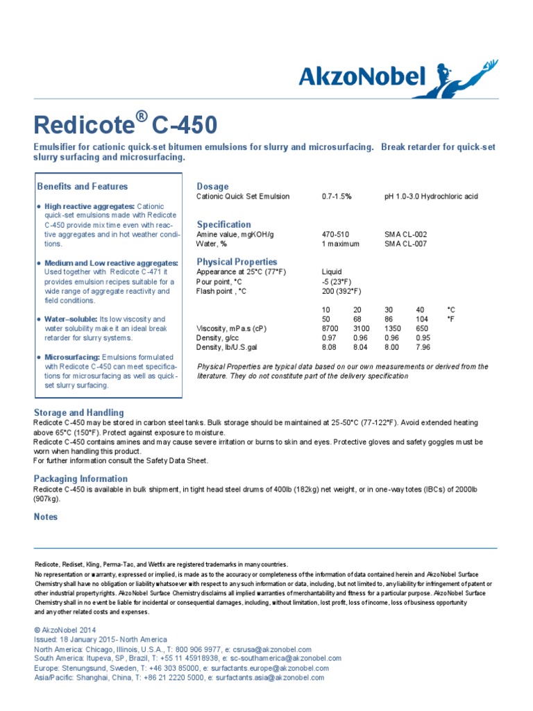 Redicote C-450: High Reactive Aggregates: Cationic | PDF | Emulsion ...