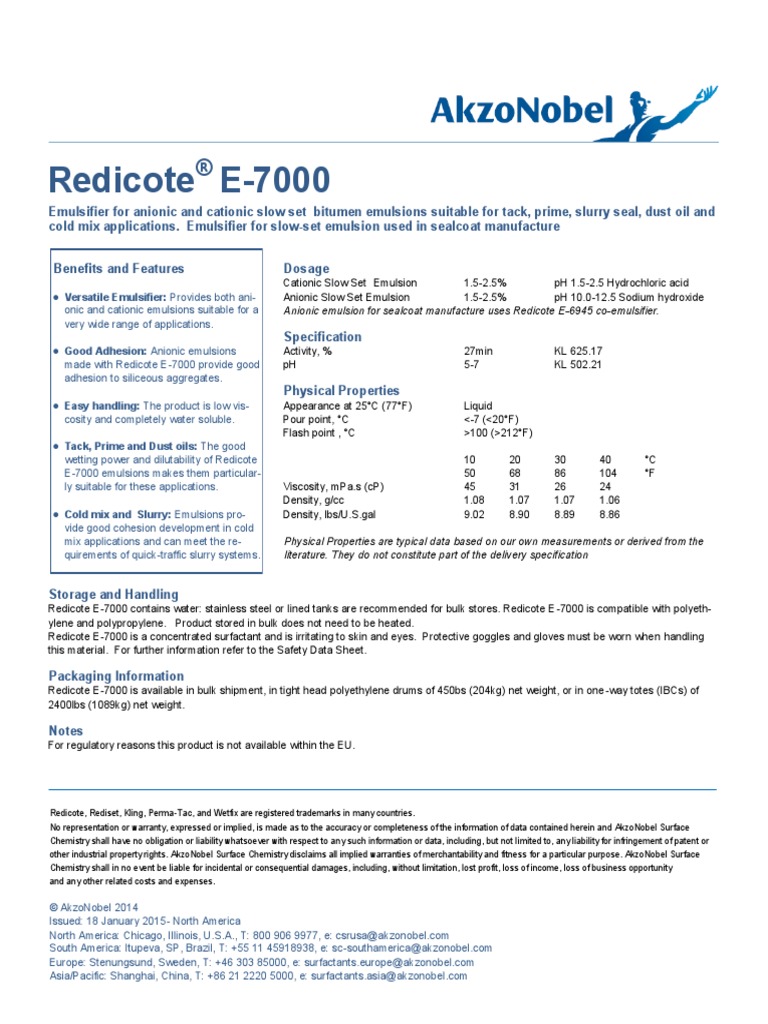 Redicote E-7000: Versatile Emulsifier: Provides Both Ani | PDF ...