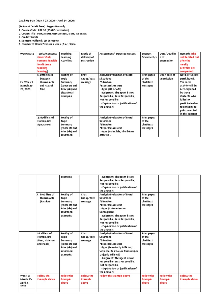 Alternative Catch Up Plan Template For No Syllabi | PDF | Education ...
