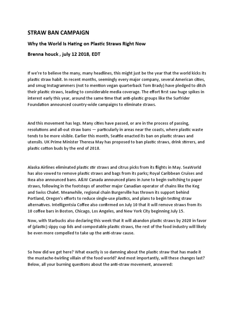 Straw Ban Campaign: Why The World Is Hating On Plastic Straws Right Now ...