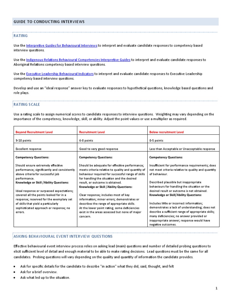 Rating: Interpretive Guides For Behavioural Interview S | PDF | Job ...