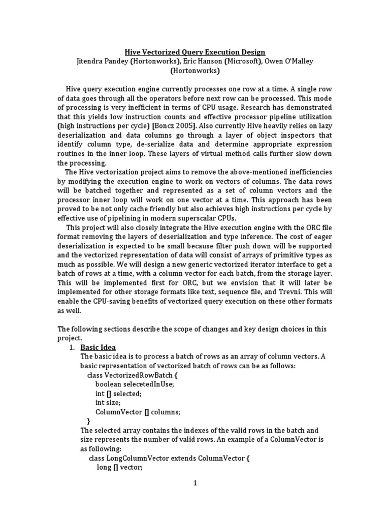 Hive Vectorized Query Execution Design Pdf Array Data Structure