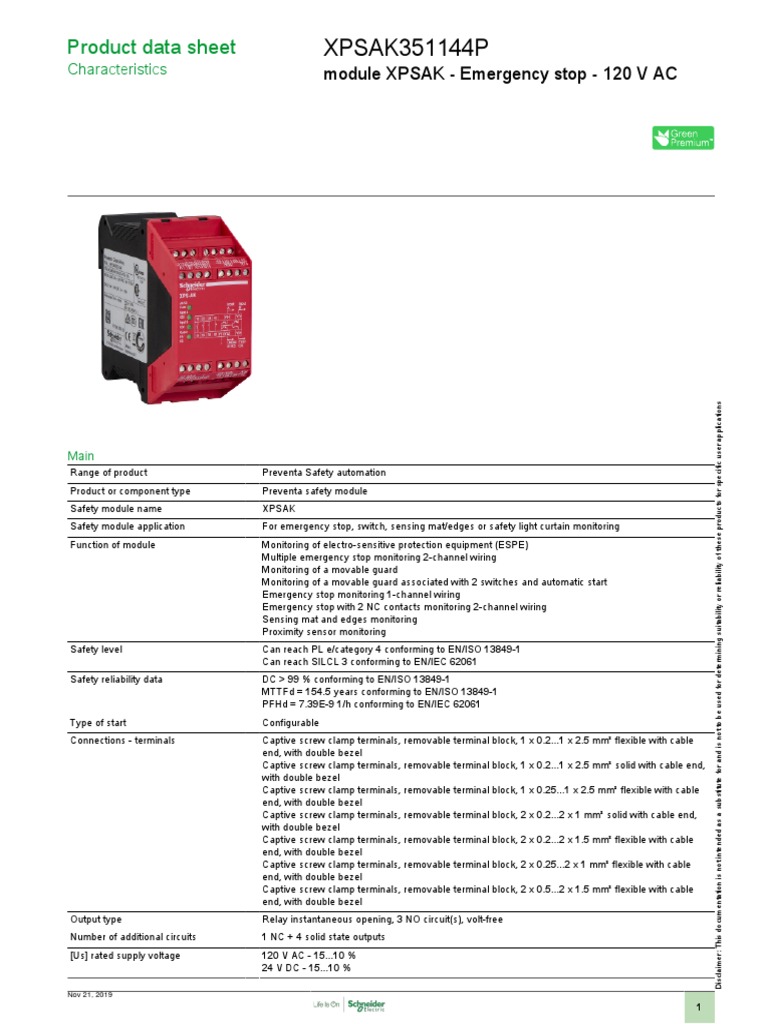 XPSAK351144P Emergency Stop Module | PDF | Relay | Electrical Wiring