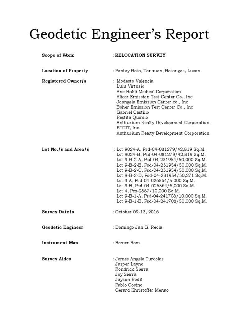 Geodetic Engineer'S Report 36.904 GERARD | PDF | Surveying | Geographic ...