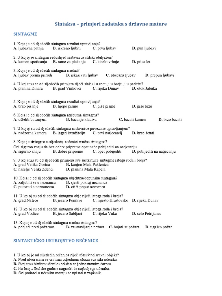 Zadatci S Drzavne Mature - Sintaksa | PDF