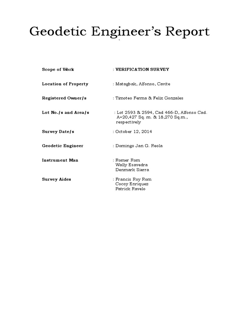 Geodetic Engineer'S Report Lot 2593 AND 2594 | PDF | Surveying | Geodesy
