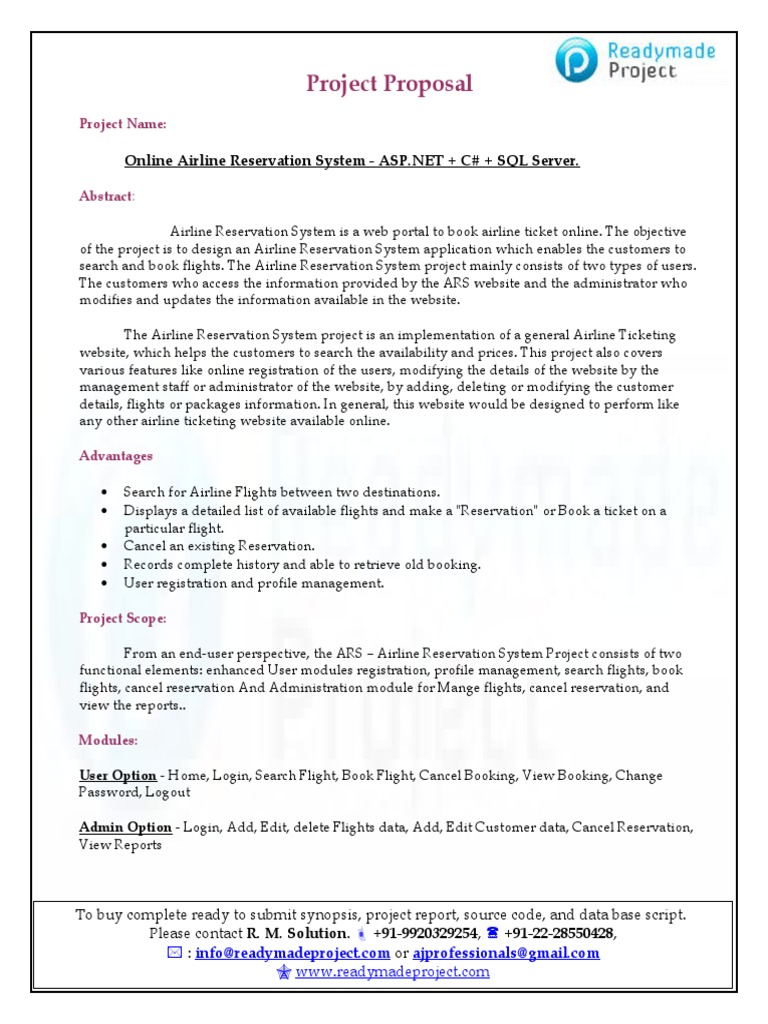 Airline Project Proposal | Download Free PDF | Databases | Websites