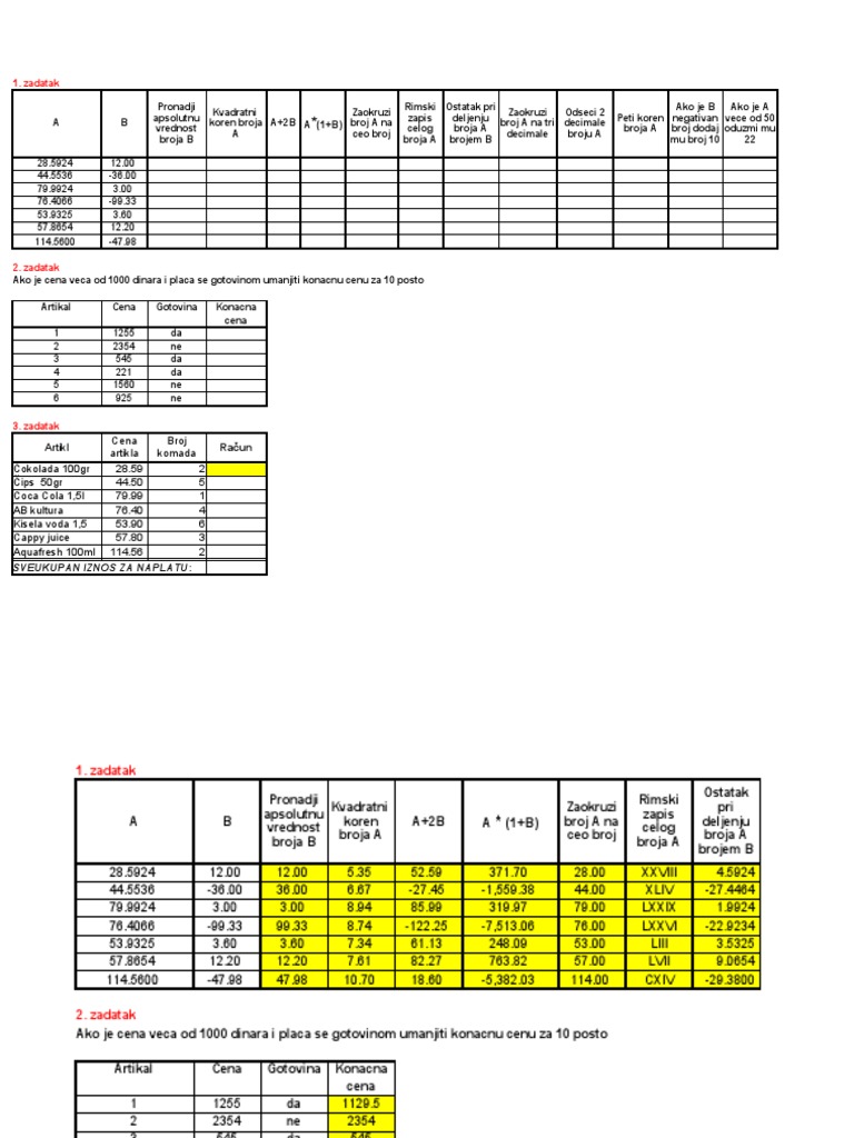Excel Zadaci | PDF
