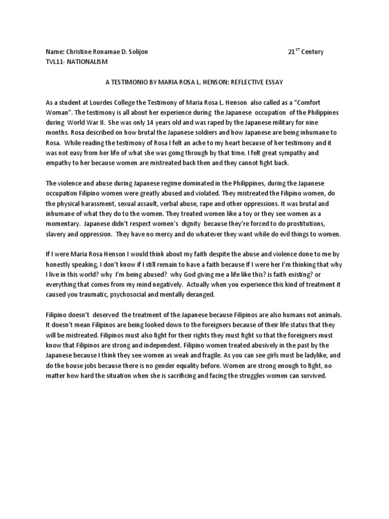 Testimonio Rosa Henson | PDF | Rape | Philippines
