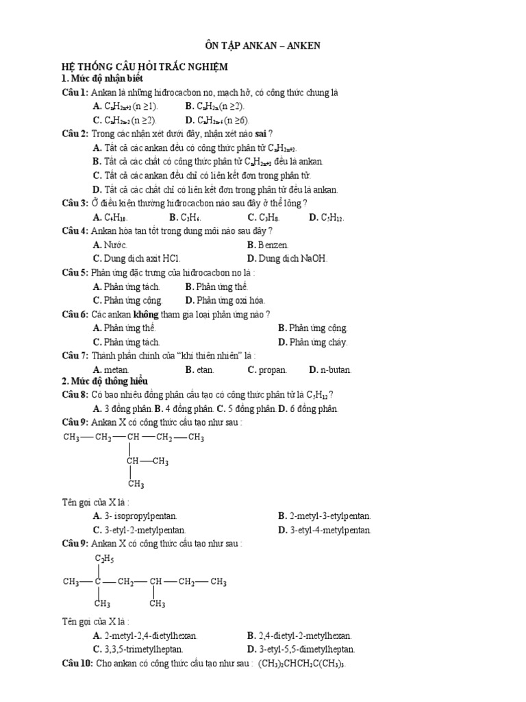 ôn tập ankan anken | PDF