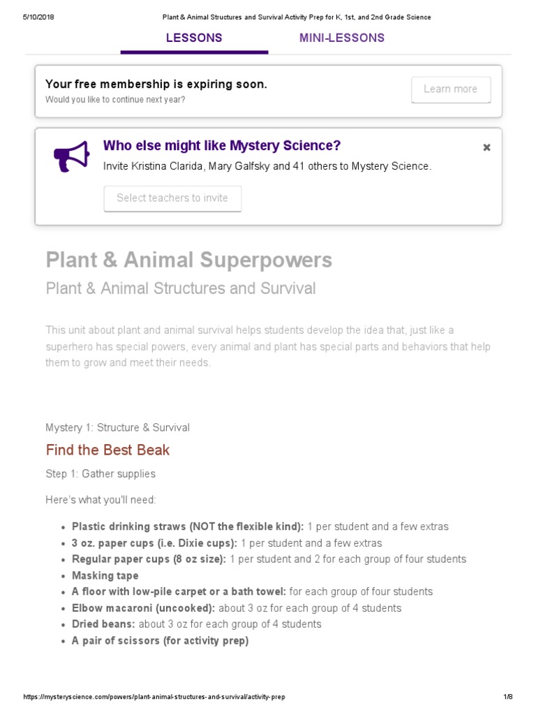 Plant & Animal Structures and Survival Activity Prep For K, 1st, and ...