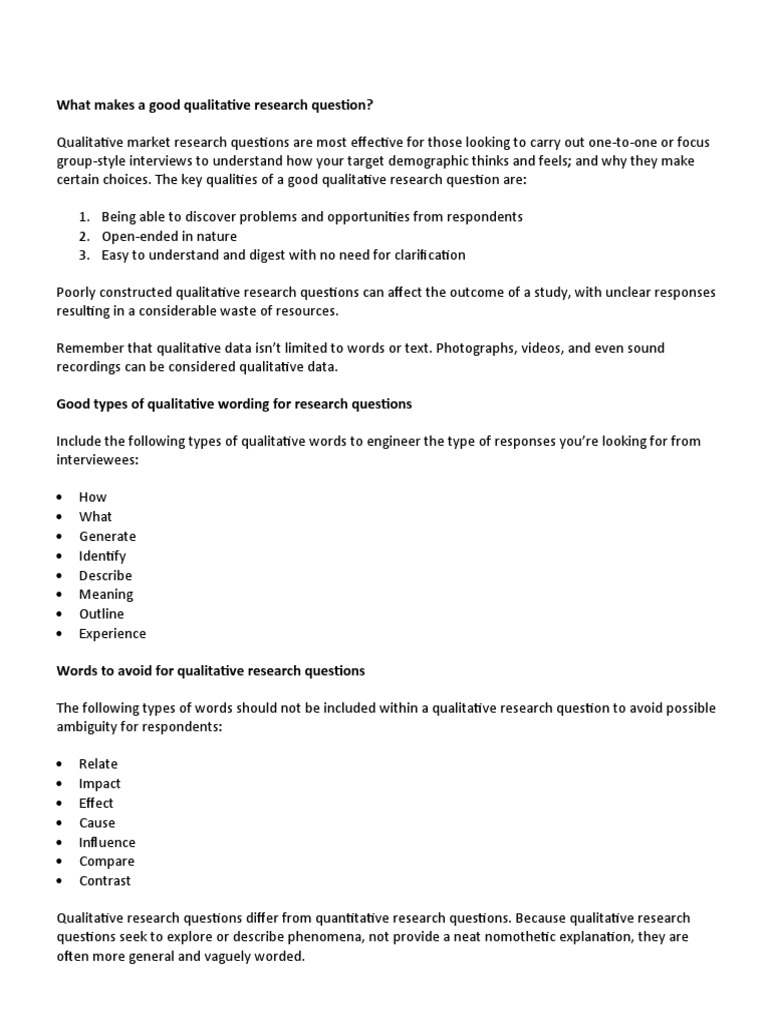 What Makes A Good Qualitative Research Question | PDF | Qualitative ...
