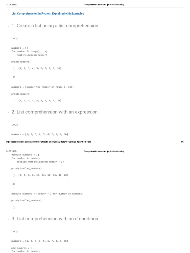 Comprehension Examples - Ipynb - Colaboratory | PDF | Systems Engineering | Computer Engineering