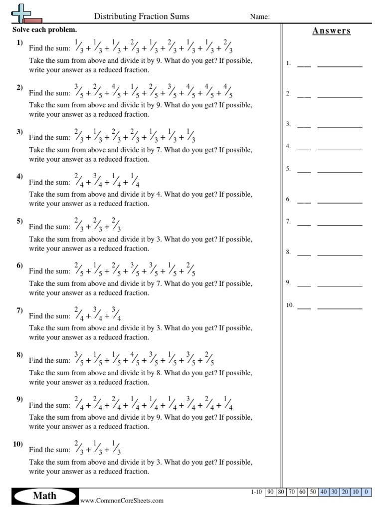 Distributing Fraction Sums | PDF | Fraction (Mathematics ...