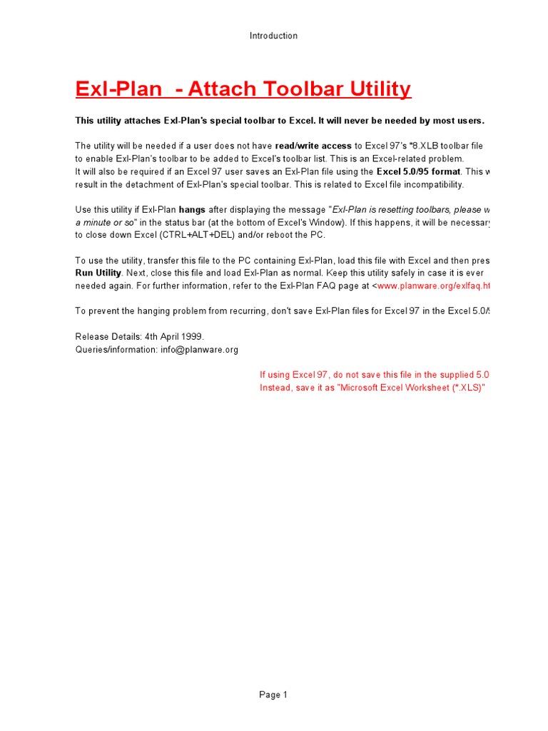 Exl-Plan - Attach Toolbar Utility | PDF