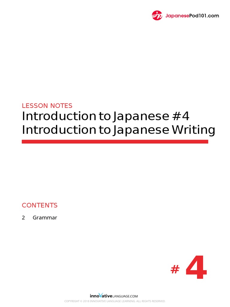 To Japanese #4 To Japanese Writing: Lesson Notes | PDF | Japanese ...