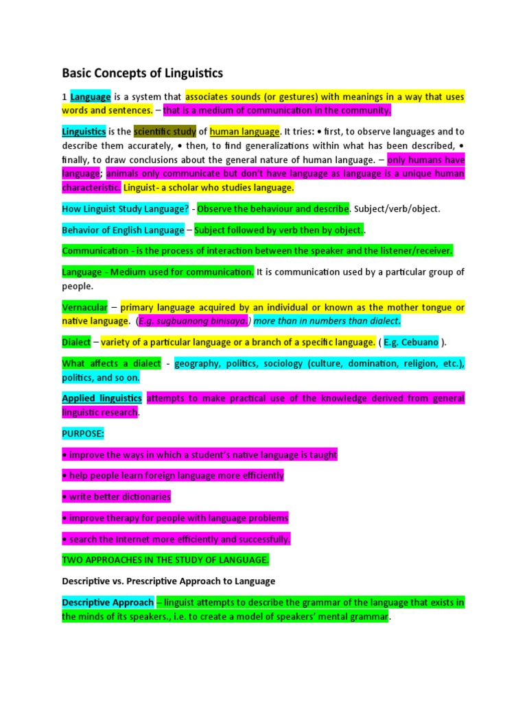 Basic Concepts of Linguistics | PDF | Linguistics | Word